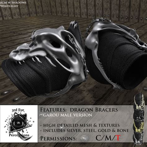 Second Life Marketplace Dragon Bracers Blk Garou M Set