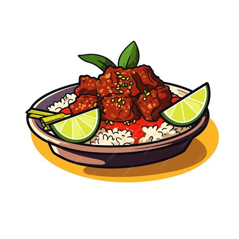 Premium Vector A Cartoon Rendang Indonesia Food Vector Illustrator