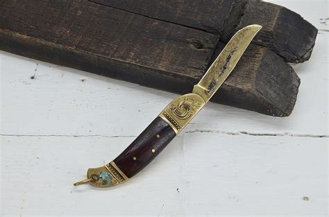 Vintage Thai Brass Blade And Wood Folding Pocket Knife Etsy