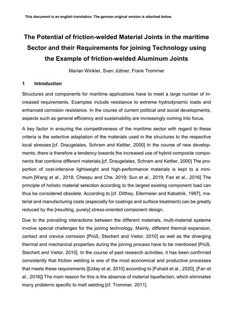 Pdf The Potential Of Friction Welded Material Joints In The Maritime