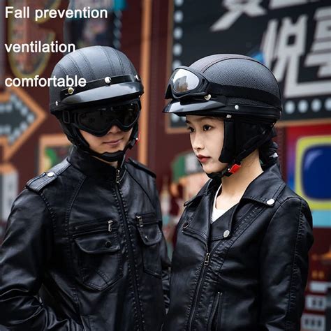Buy Retro Electric Half Helmet Leather Motorcycle Helmets Dot Approved