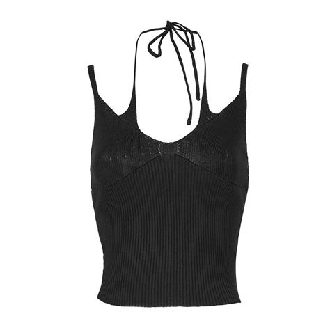 Sexy Cross Front Halter Neck Fitted Ribbed Knit Layered Crop Top Nsbua