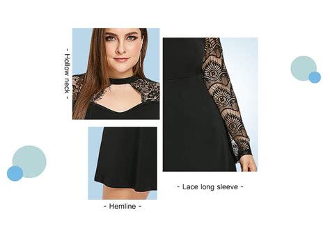 Plus Size Cut Out Lace Sleeve A Line Dress Black 4u95201217