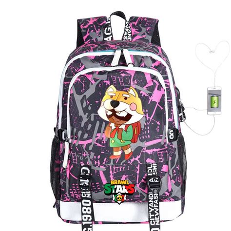 Shiba Nita Brawl Stars Pink Camouflage Backpacks Brawler Stars