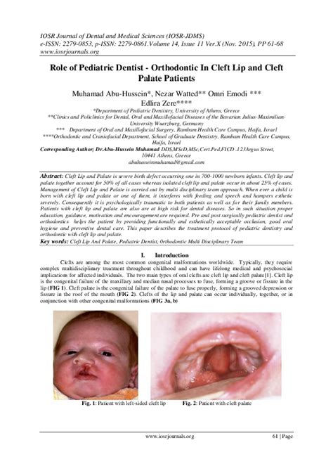 Role Of Pediatric Dentist Orthodontic In Cleft Lip And Cleft Palate