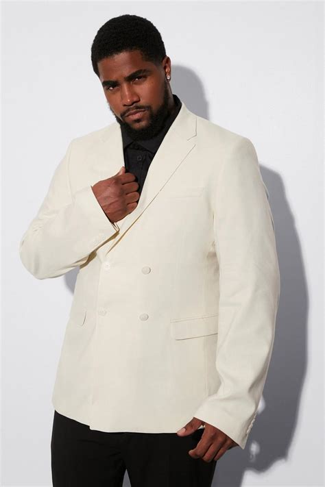 Plus Double Breasted Slim Linen Suit Jacket