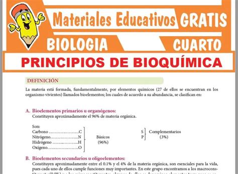 Principios De Bioquímica Para Cuarto Grado De Secundaria ≫ Gratis