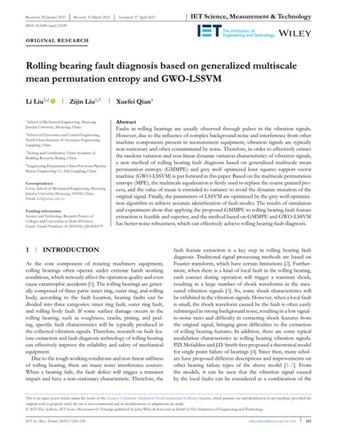 Pdf Rolling Bearing Fault Diagnosis Based On Generalized Multiscale