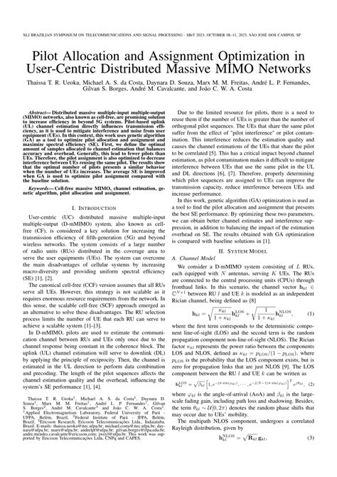 Pdf Pilot Allocation And Assignment Optimization In User Centric