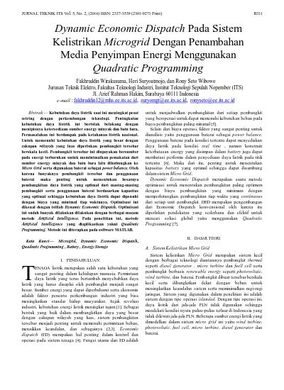 Dynamic Economic Dispatch Pada Sistem Kelistrikan Microgrid Dengan Penambahan Media Penyimpan