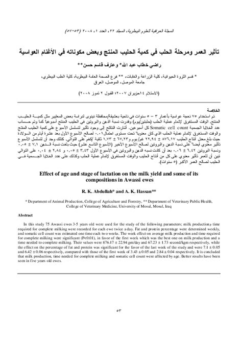 Pdf Effect Of Age And Stage Of Lactation On The Milk Yield And Some Of Its Compositions In