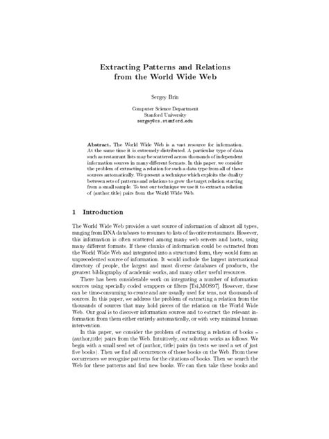 Extracting Patterns And Relations From The World Wide Web Pdf World