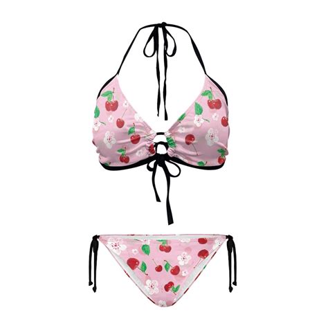 Chaqlin Womens Cherry Floral Halter Bikini Set Cute Tie Side Two
