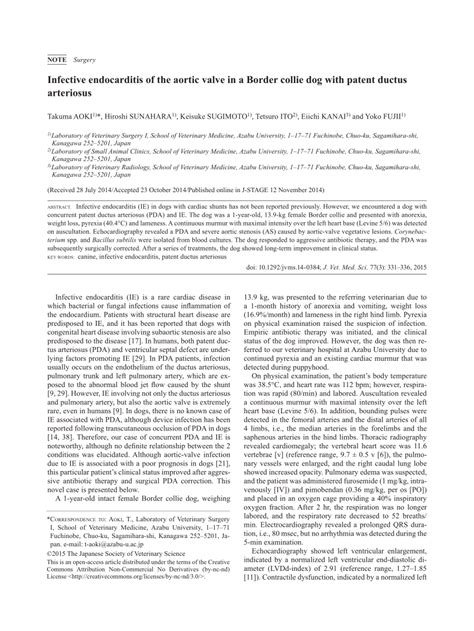 Pdf Infective Endocarditis Of The Aortic Valve In A Border Collie Dog
