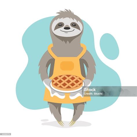 벡터 의 삽화 행복함 귀여운 나무늘보 안전띠를 주방 앞치마 는 T 셔츠에 대한 스톡 벡터 아트 및 기타 이미지 T 셔츠