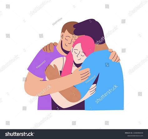 3 Diversity Characters Hug Polyamory Concept Stock Vector Royalty Free