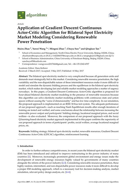 Pdf Application Of Gradient Descent Continuous Actor Critic Algorithm For Bilateral Spot