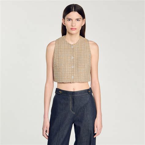 Tweed Vest White Beige For Women Sandro Paris