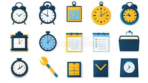 Collection Of Flat Design Time Management Icons Including Clocks Timers Checklists And Tools