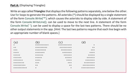 solved part a displaying triangles write an app called