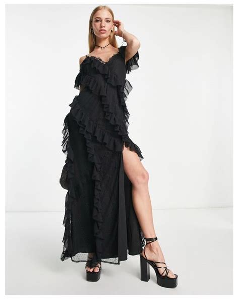Asos Ruffle Lace Maxi Dress In Black Lyst