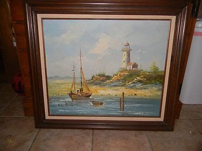Vtg Brian Roche Oil On Canvas Lighthouse Seascape Noted Artist