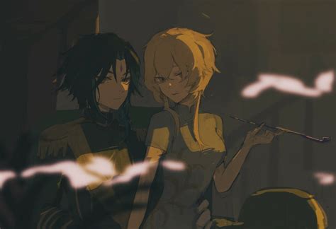 Genshin Hd Wallpaper — Lumine And Xiao Moonlit Whispers By N S Egg
