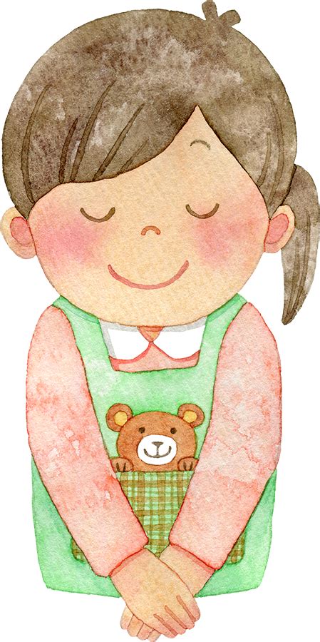 笑顔でお辞儀をする女性保育士 上半身 の水彩イラスト 水彩の挿し絵屋さん