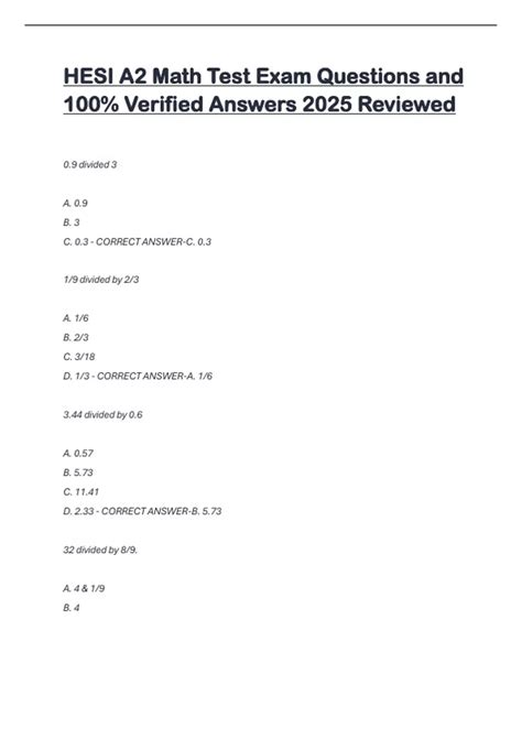 hesi a2 math test exam questions and 100 verified answers 2025