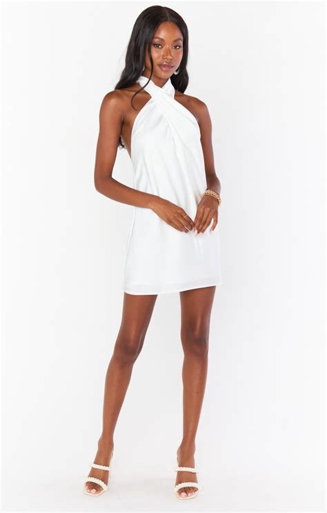 Jasmine Halter Mini Dress ~ Ivory Luxe Satin Courthouse Wedding Dress
