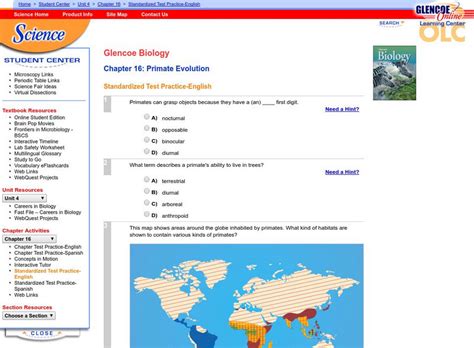 Glencoe Biology Primate Evolution Standardized Test Practice Unknown