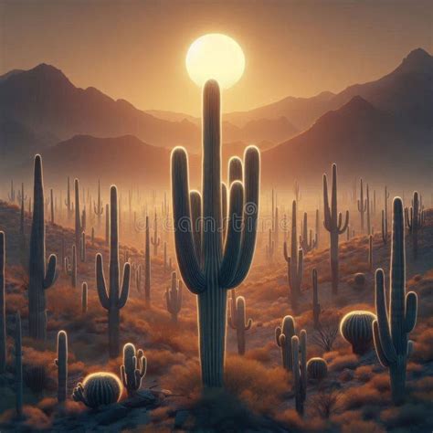 Iconic Saguaro Cactus In The Landscape Of Saguaro National Monument