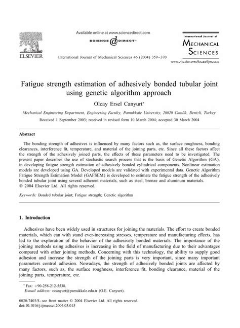 pdf fatigue strength estimation of adhesively bonded tubular joint