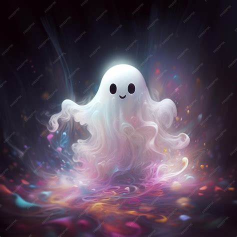 Premium Ai Image A Cartoon Ghost With A Smiley Face Is On A Dark