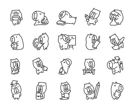 Funny Cartoon Capybara At School Coloring Page Premium Vector