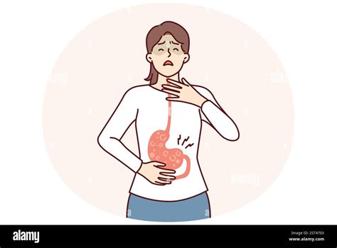 Sick Woman With Symptoms Of Gastroesophageal Reflux Or Gastritis