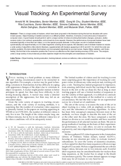 Pdf Visual Tracking An Experimental Survey