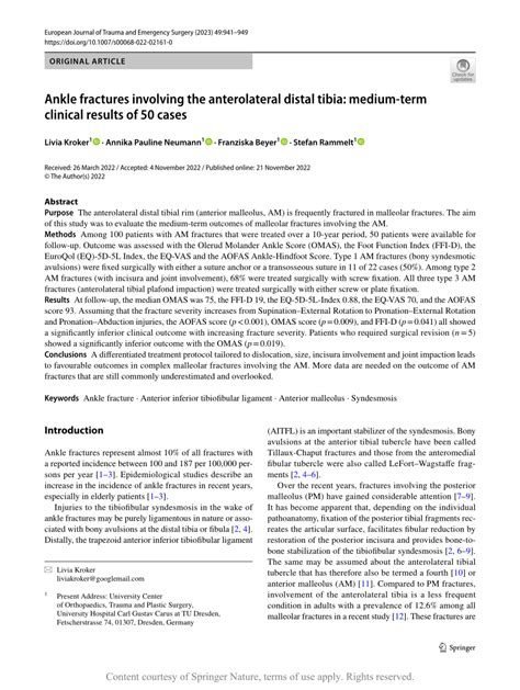 Pdf Ankle Fractures Involving The Anterolateral Distal Tibia Medium