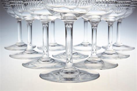 Set Of Nine Baccarat Crystal Nancy Pattern White Wine Glasses Circa