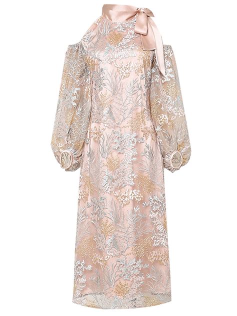 Pink Bowknot Cold Shoulder Lace Vintage Dress Jolly Vintage
