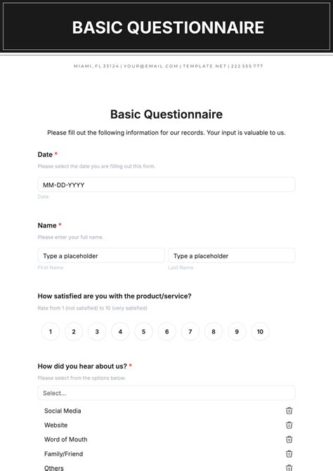 Free Basic Questionnaire Template To Edit Online Free Basic Questionnaire Template To Edit Online