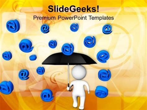 D Man Under Umbrella Blue At Symbol PowerPoint Templates Ppt Backgrounds For Slides