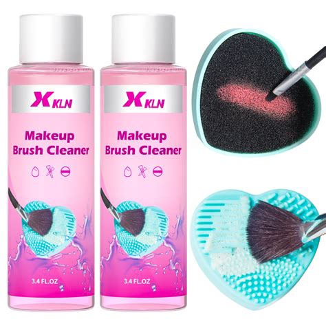 Xkln Makeup Brush Cleaner Set With 2 3 4 Fl Oz Bottles And Cleaning Mat