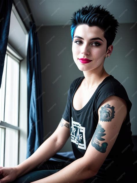 Premium Ai Image A Woman With A Tattoo On Her Arm Is Sitting In Front
