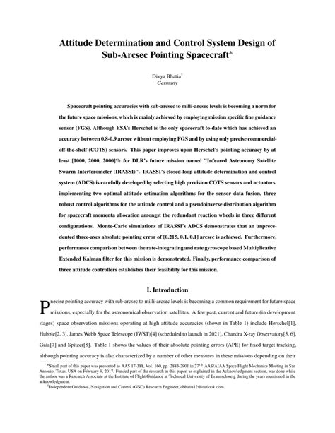 Pdf Attitude Determination And Control System Design Of Sub Arcsecond Pointing Spacecraft