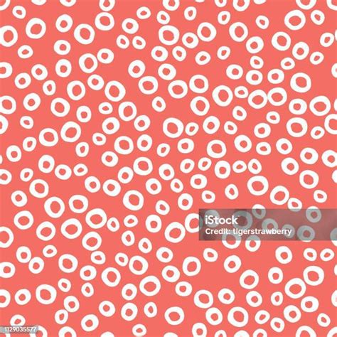 2019의 유행 색 산호에에서 완벽 한 패턴 배경 색상 끝 없는 손 올해 점 또는 원형 타원형 거품 또는 눈의 추상 낙서를 그리기 벡터입니다 0명에 대한 스톡 벡터 아트 및