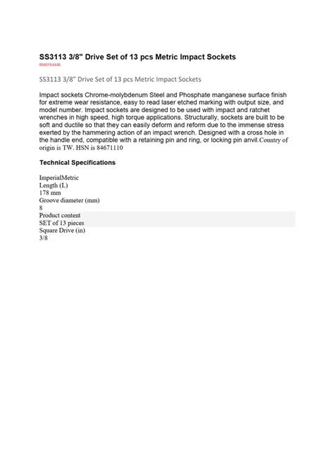 Impact Socket Set Chrome Molybdenum Steel At ₹ 3300set In Kolkata