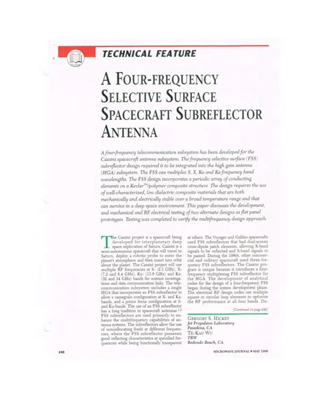 Pdf Four Frequency Selective Surface Spacecraft Subreflector Antenna