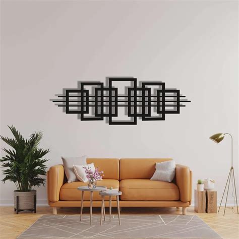 Geometric Metal Wall Art Long Black Steel Rectangles Modern Abstract