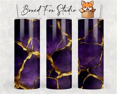 Purple And Gold 3d Kintsugi Design 20oz Skinny Tumbler Wrap Seamless